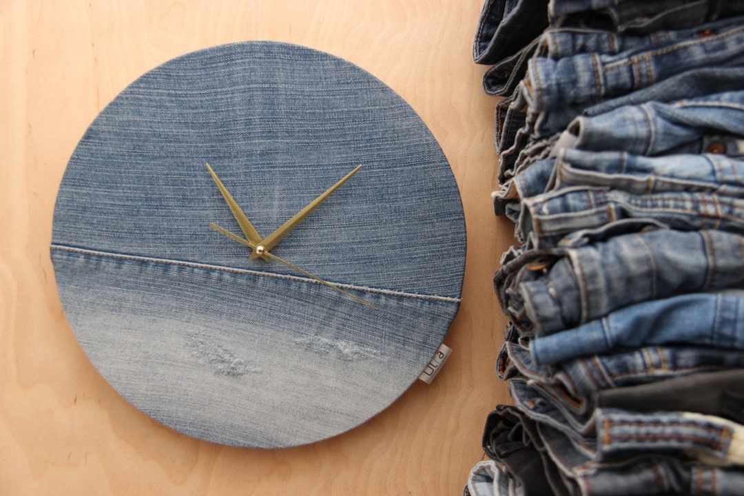 Denim Wall Clock , Upcycled Denim Handmade Clock , Simple Wall Clock ...