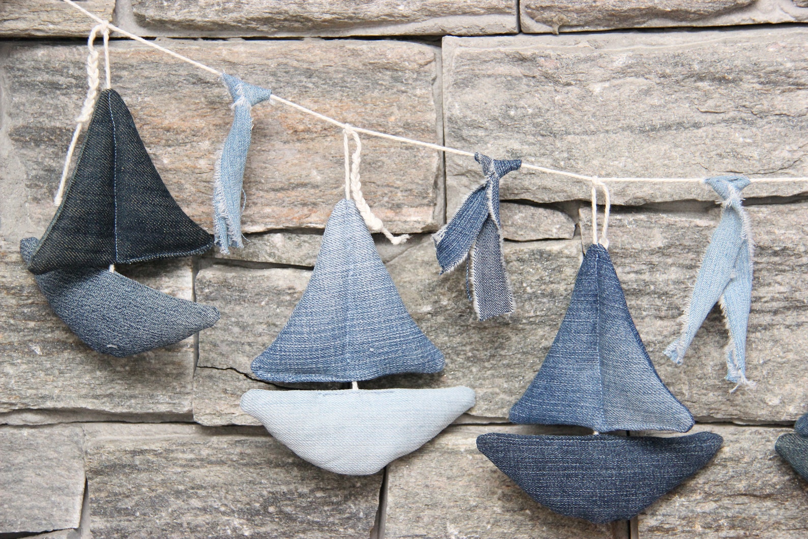 Recycled Denim Sailboat Garland, Denim Sailboat Bunting, Denim Bunting ...