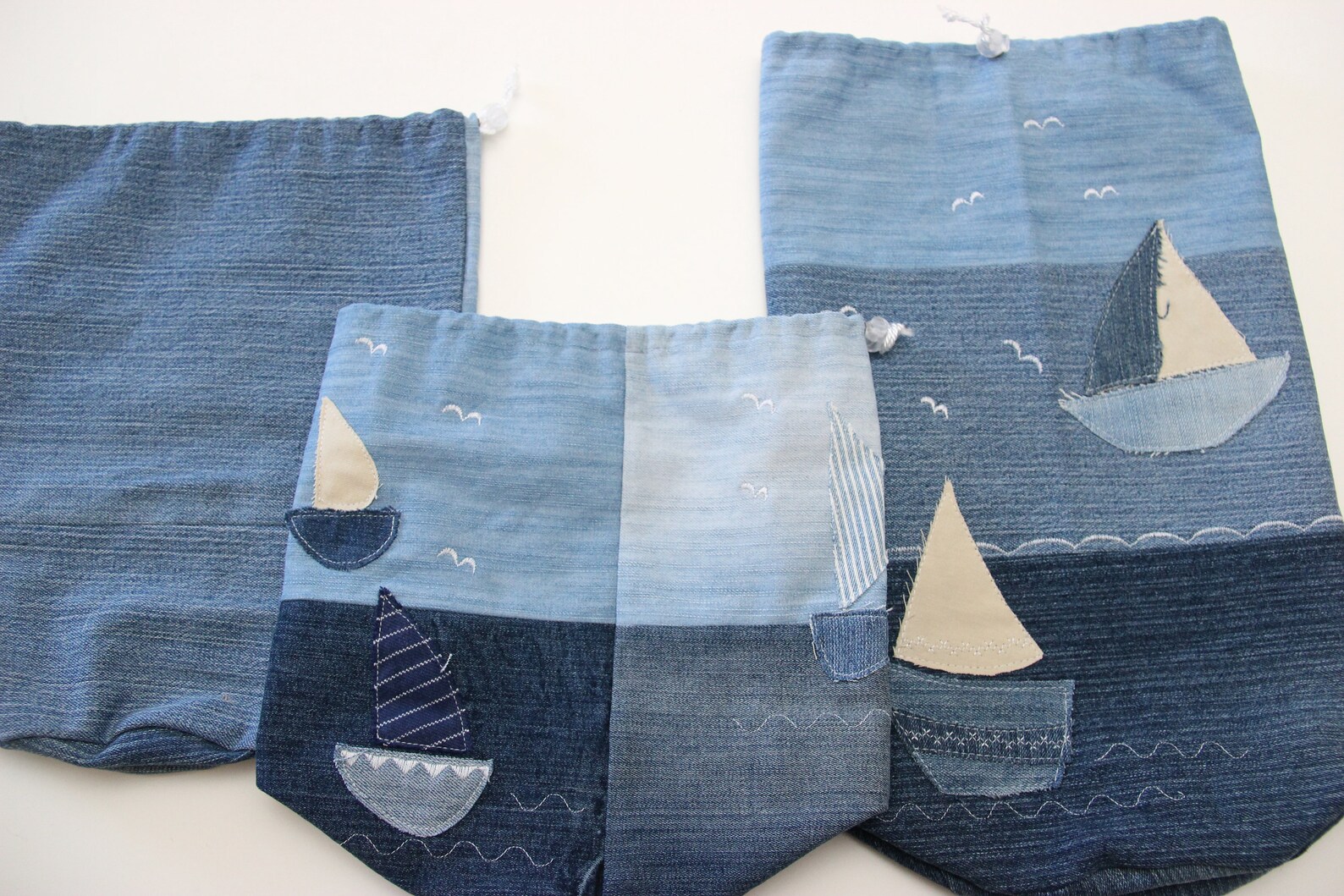 Recycled Denim Storage Bag, Denim Drawstring Bag, Denim Sailboat Bag ...