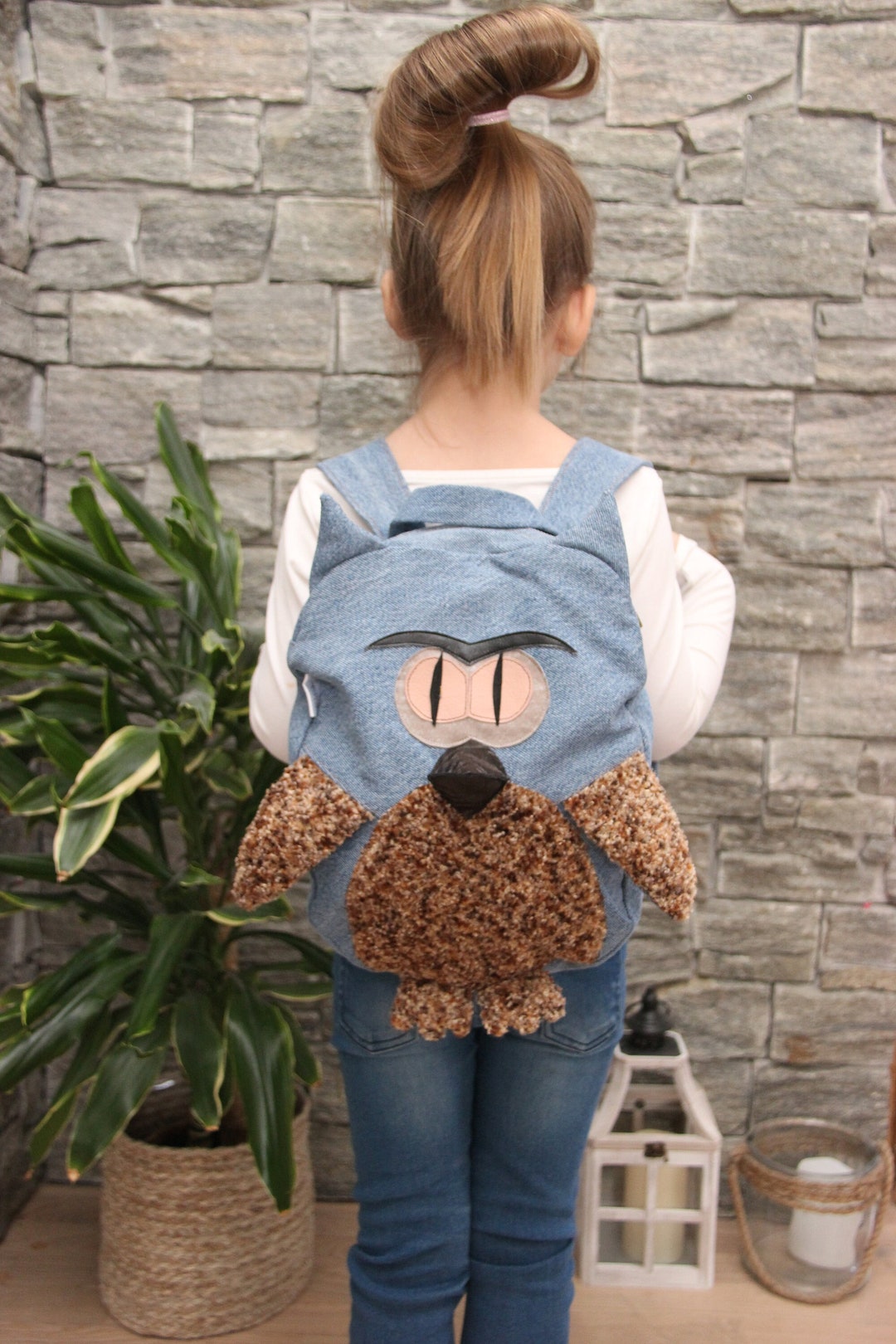 Owl Backpack for Preschooler , Light Jeans Backpack , Upcycled Denim ...