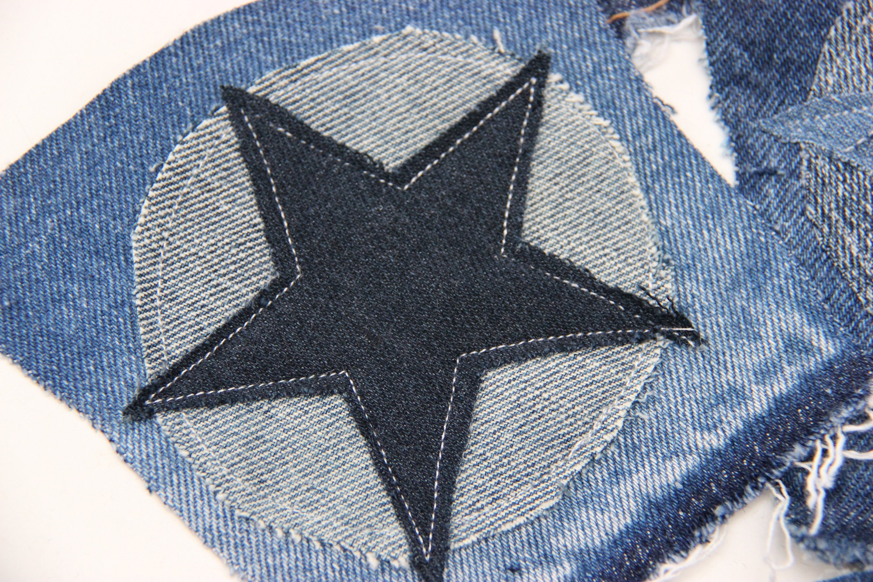 Denim Star Patch Set , Set of 4 Sew on Patches , Upcycled Denim Patch ...