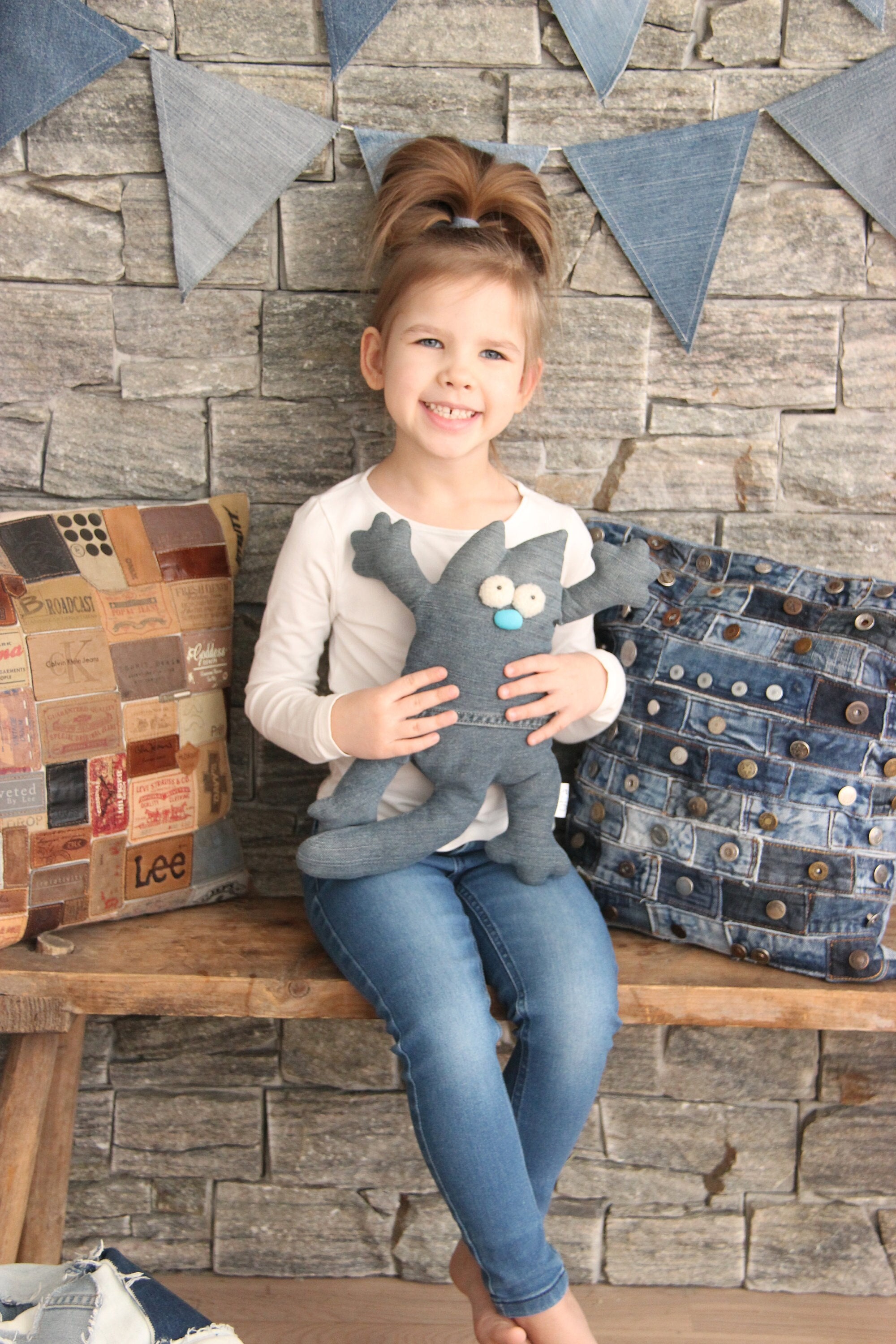 Recycled Denim Cat Toy , Stuffed Jean Cat , Soft Cat Toy , Cute Cat Toy ...