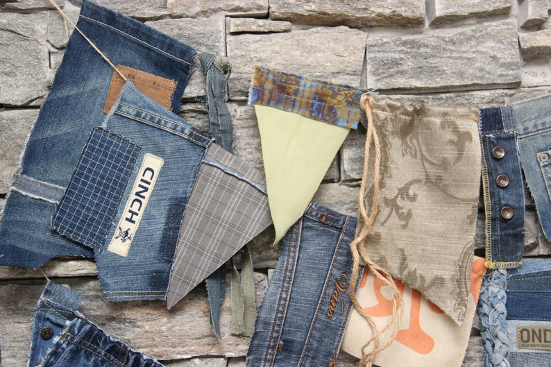 Recycled Denim Scrap Garland, Denim Flag Bunting, Denim Bunting Banner ...