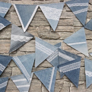Recycled Denim & Lace Flag Garland, Denim Lace Bunting, Denim Bunting ...