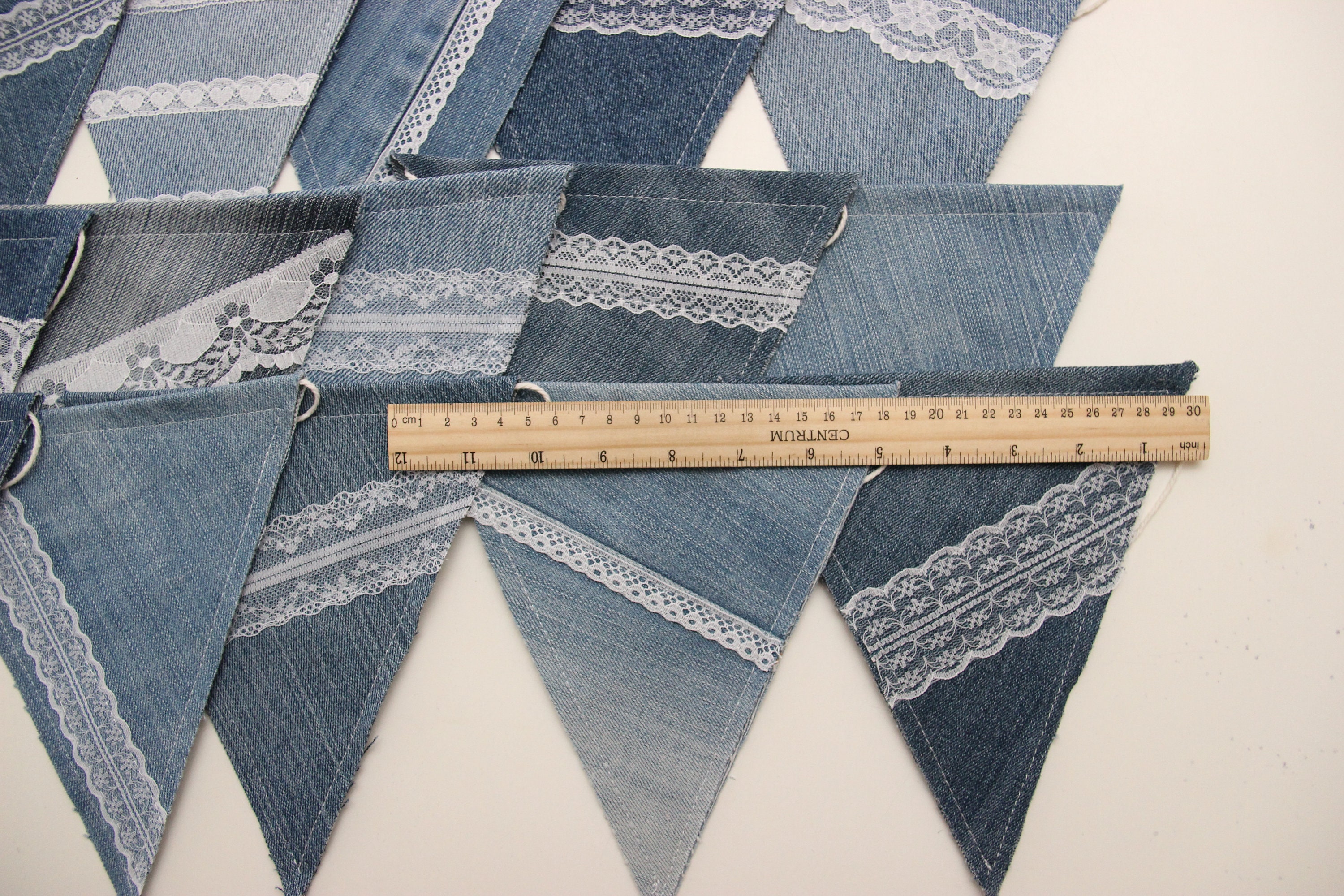 Recycled Denim & Lace Flag Garland, Denim Lace Bunting, Denim Bunting ...