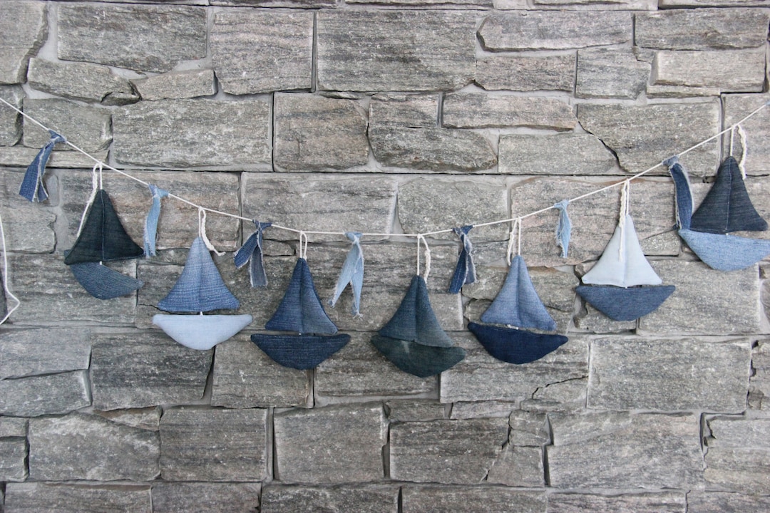 Recycled Denim Sailboat Garland, Denim Sailboat Bunting, Denim Bunting ...