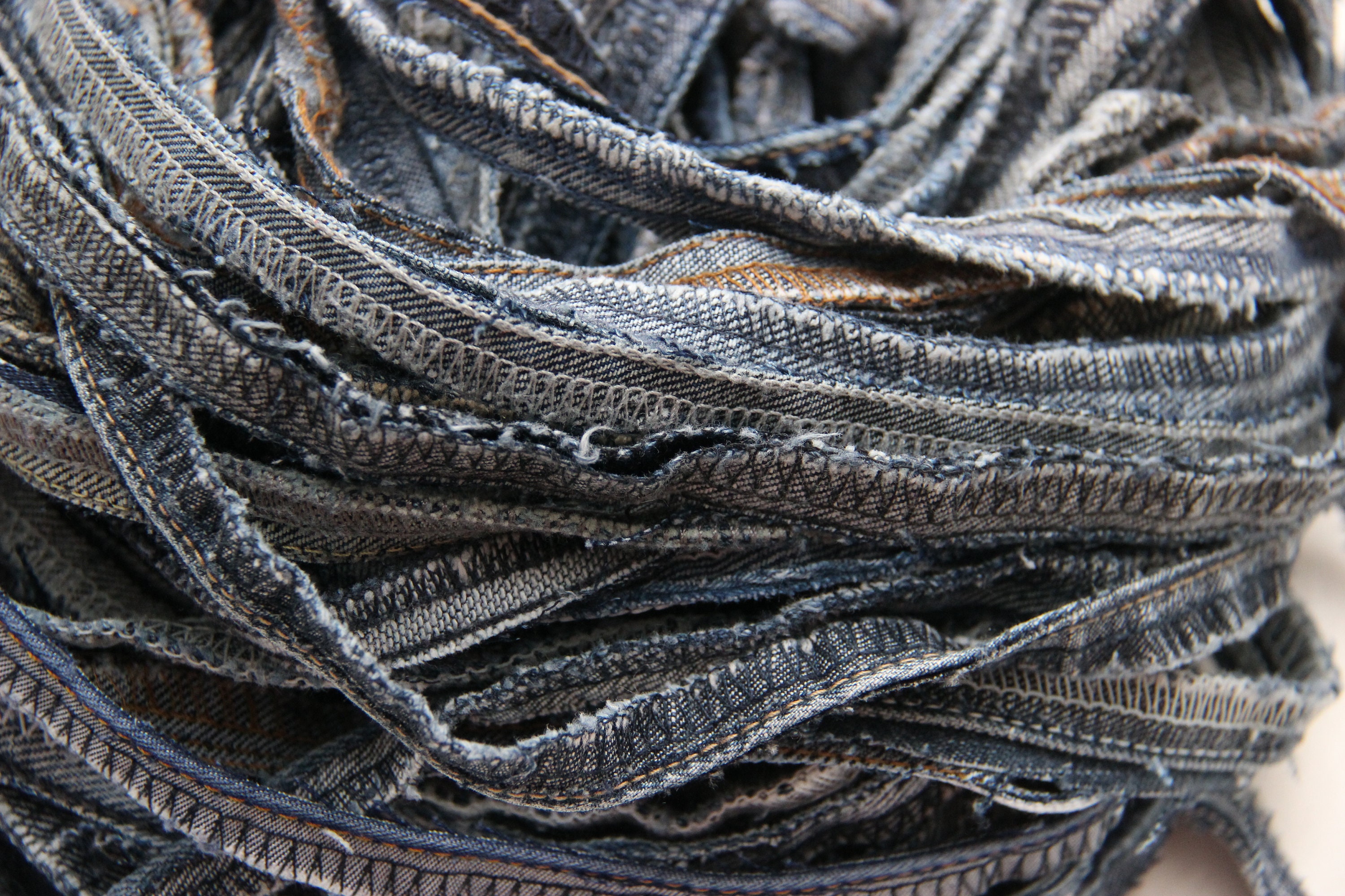 Overlocked Denim Seams , Denim Hems , Recycled Denim Cord , Repurposed ...