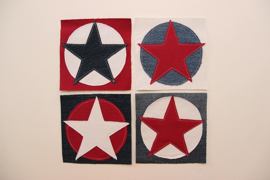 Red White and Blue Denim Star Patches , Up-cycled Denim Star Patch ...
