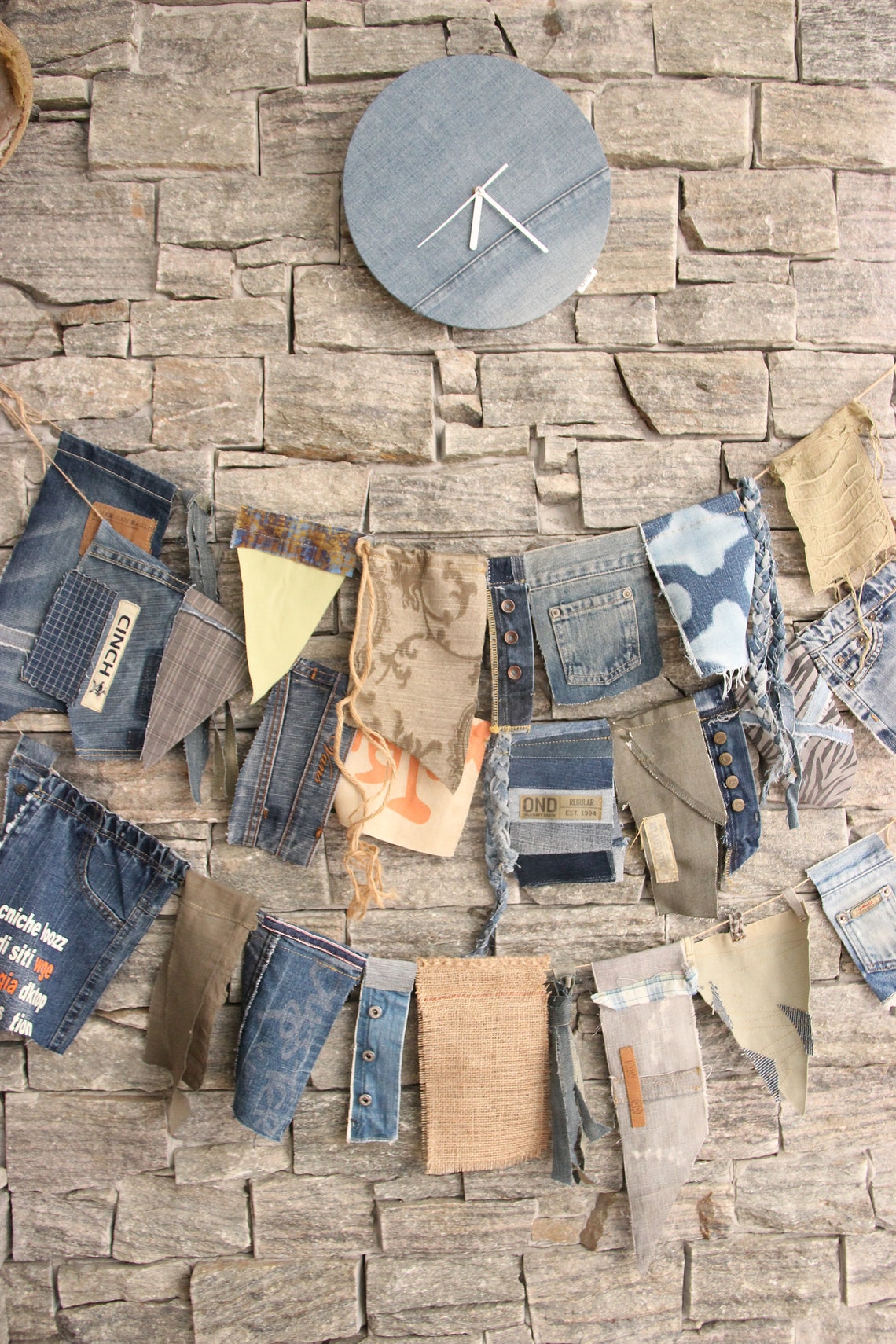 Recycled Denim Scrap Garland, Denim Flag Bunting, Denim Bunting Banner ...