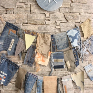 Recycled Denim Scrap Garland, Denim Flag Bunting, Denim Bunting Banner ...