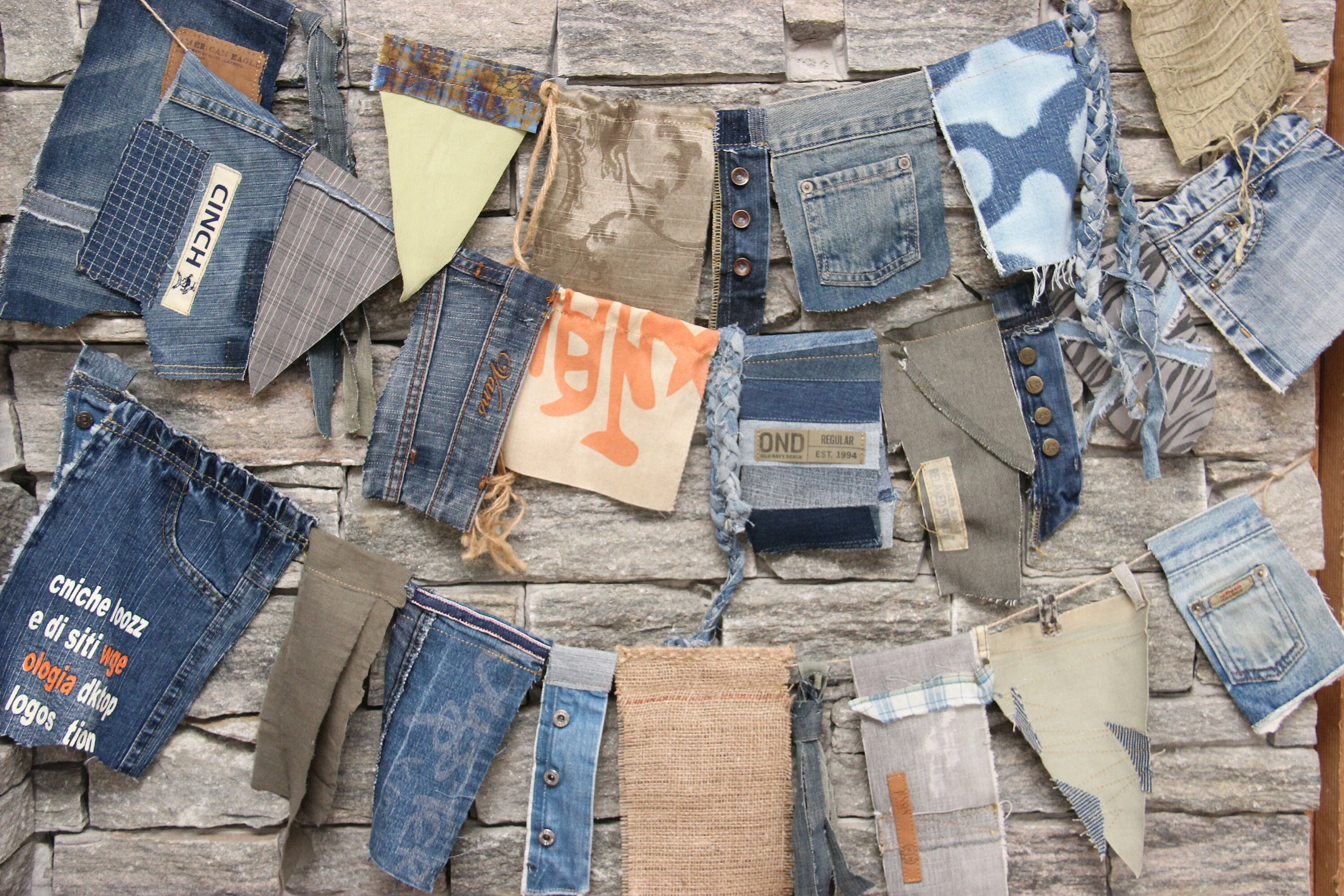 Recycled Denim Scrap Garland, Denim Flag Bunting, Denim Bunting Banner ...