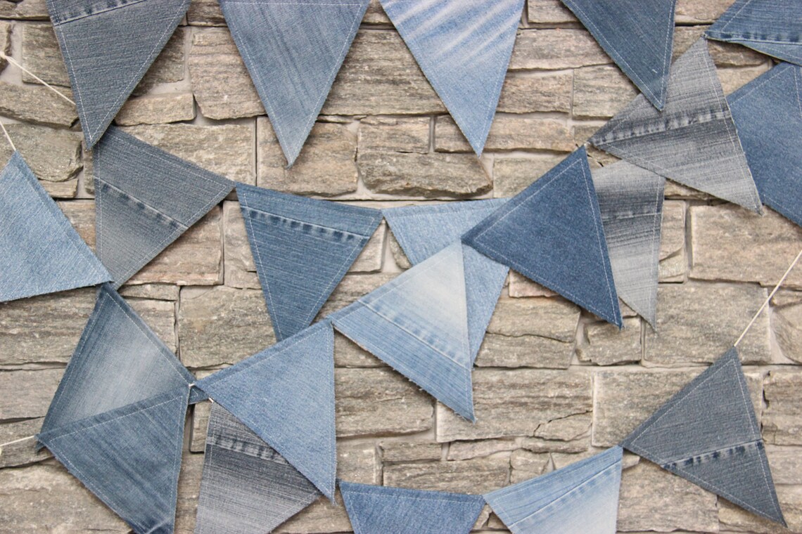 Recycled Denim Flag Garland, Denim Bunting, Denim Bunting Banner, Denim ...