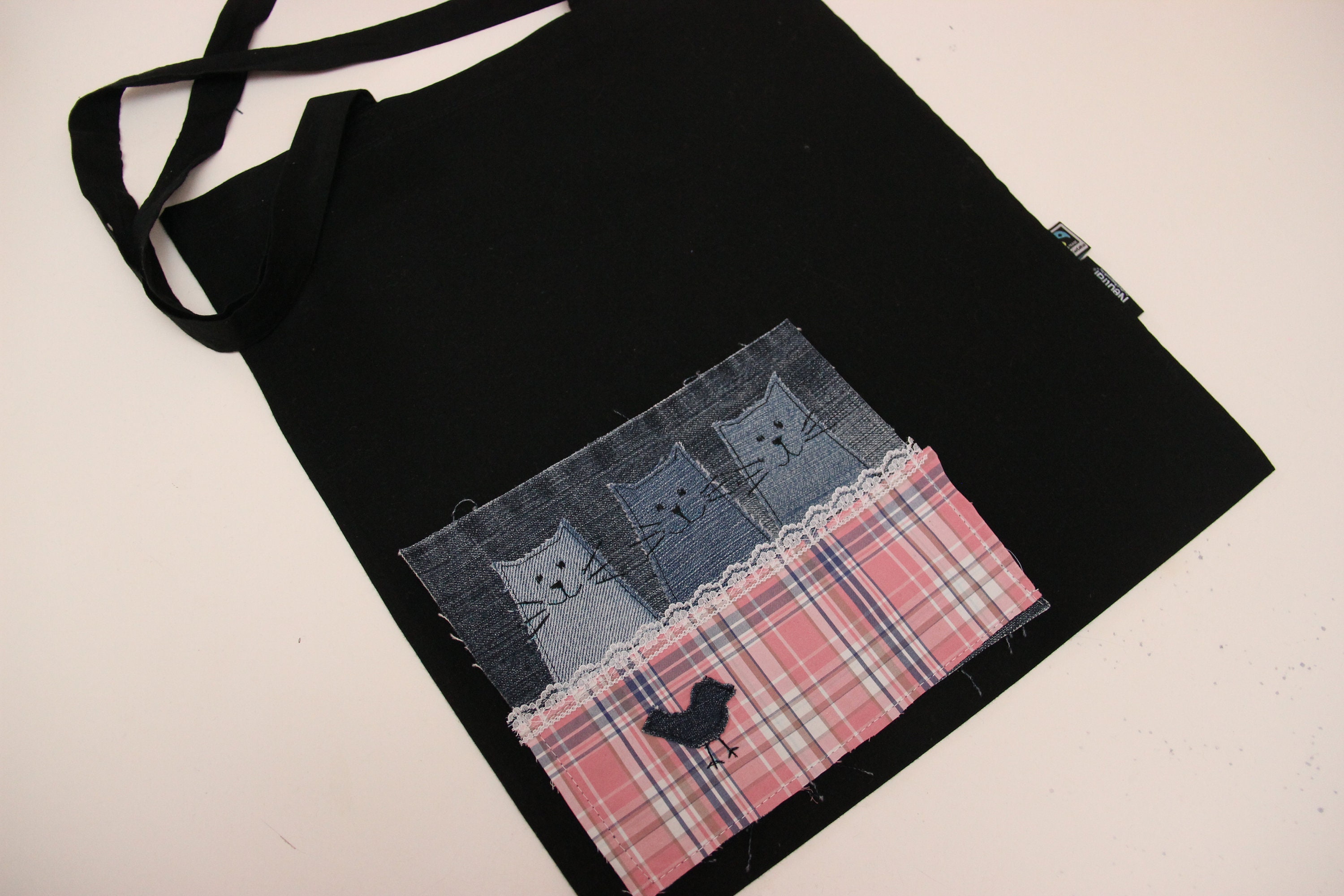 Large Denim Recycled Patch With Cats Applique ,cats Sew on Patch for ...