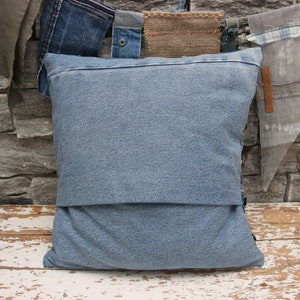 Denim Pillow Bolster Roll or Jeans Buttons Pillow Cover , Denim Throw Pillow , Recycled Denim ...