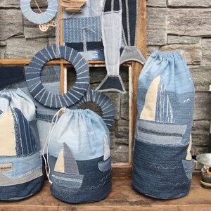Recycled Denim Storage Bag, Denim Drawstring Bag, Denim Sailboat Bag ...