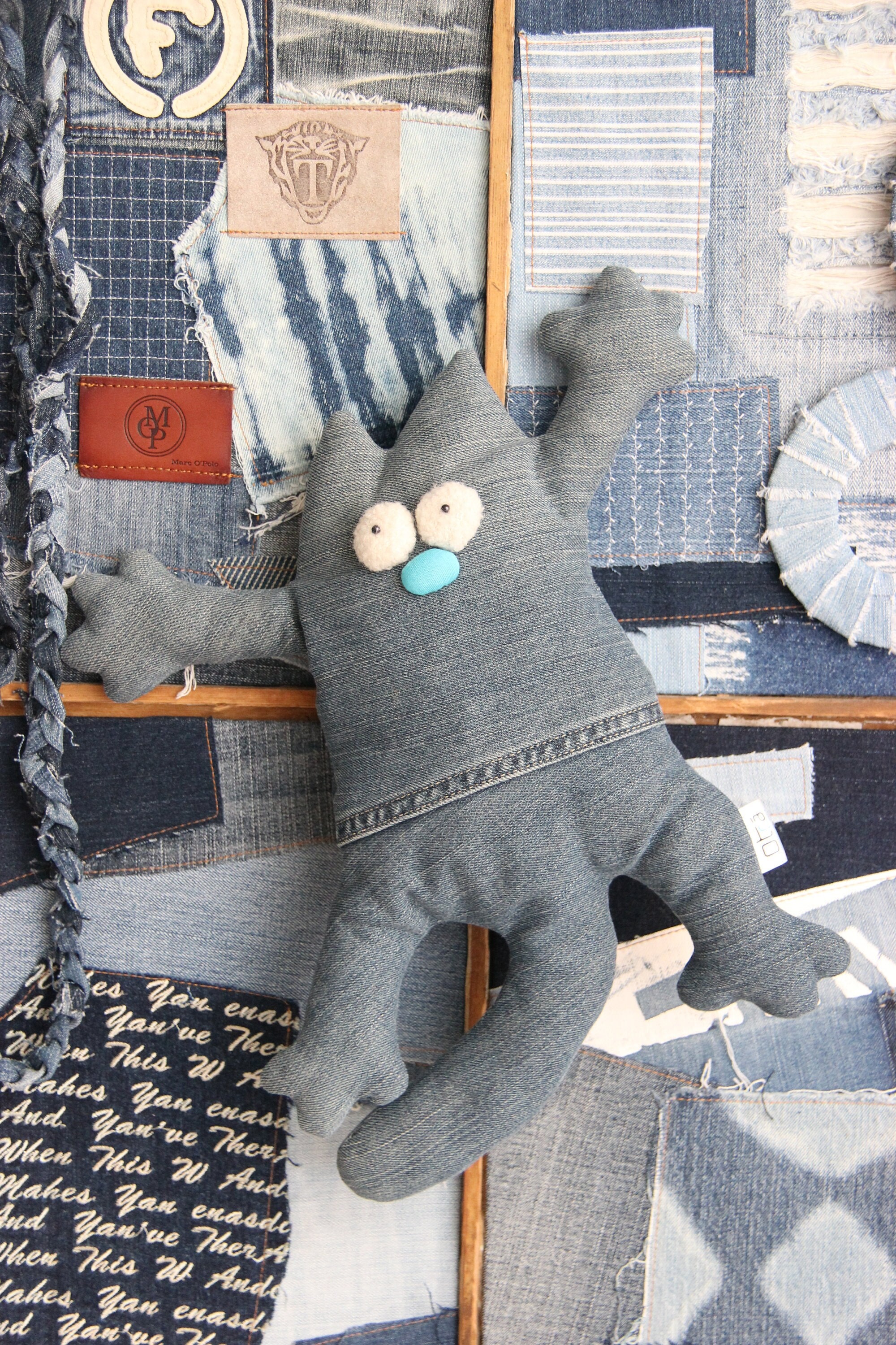 Recycled Denim Cat Toy , Stuffed Jean Cat , Soft Cat Toy , Cute Cat Toy ...