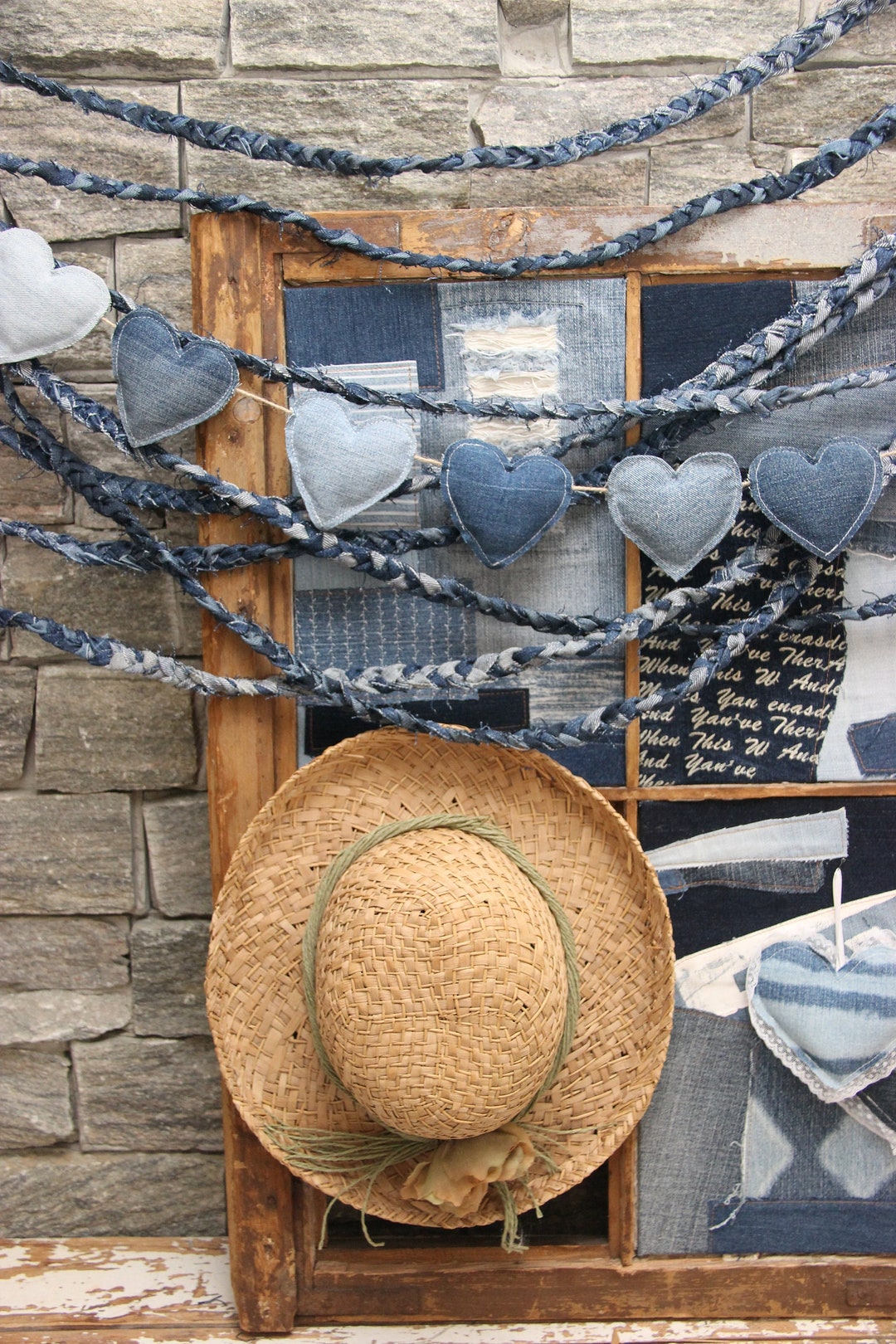 Recycled Denim Scrap Braid Garland, Denim Bunting, Denim Scrap Garland ...