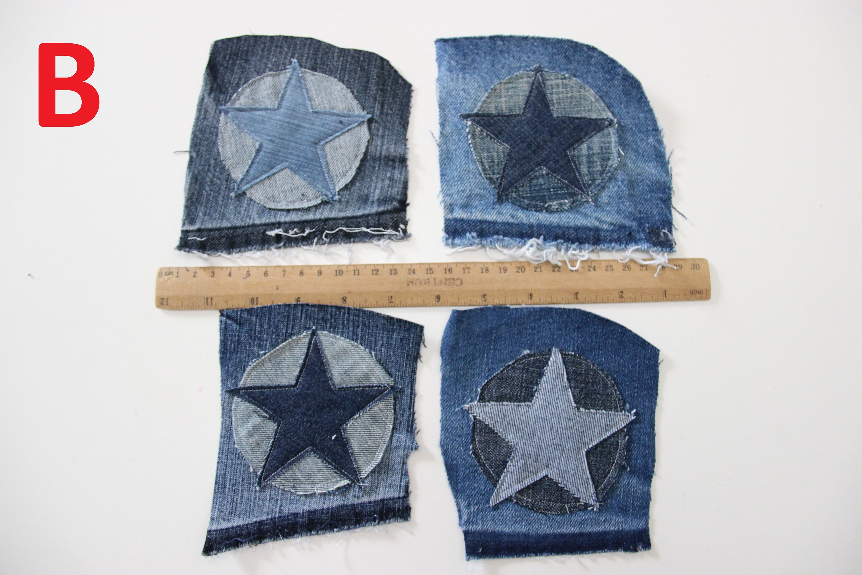 Denim Star Patch Set , Set of 4 Sew on Patches , Upcycled Denim Patch ...