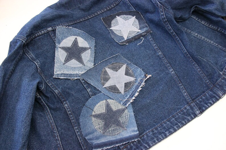Denim Star Patch Set , Set of 4 Sew on Patches , Upcycled Denim Patch ...