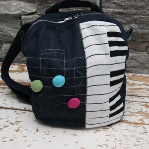 Upcycled Denim Backpack With Piano Keys and Music Notes Applications ...