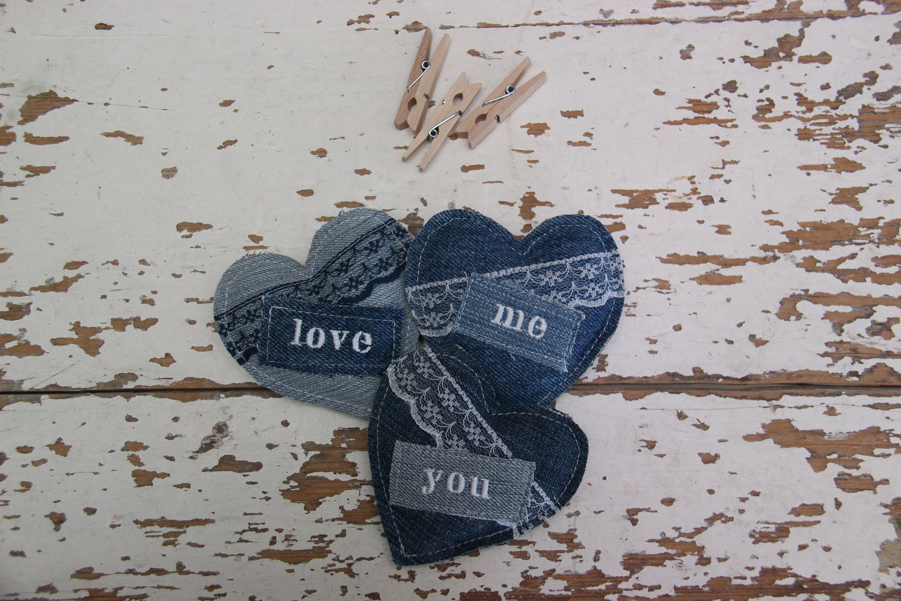 Denim Heart Pins, Upcycled Denim Hearts With Embroidery and Mini ...