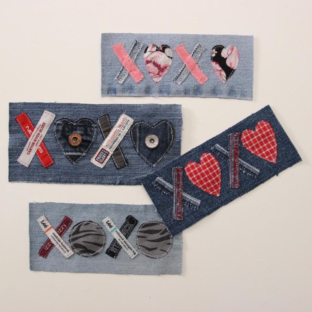 Denim XOXO Patches , Denim Recycling Hugs and Kisses Patches , Xoxo ...