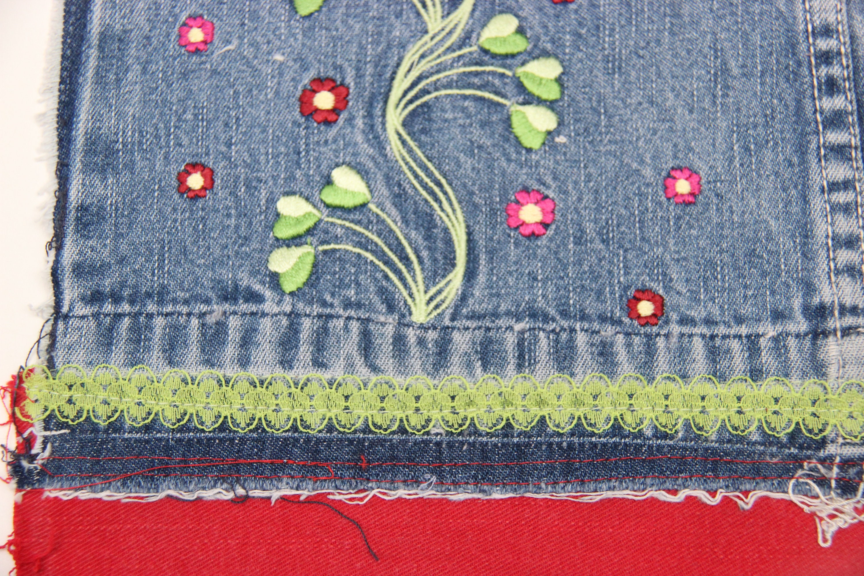 Denim Embroidered Flower Patch or Patch on Denim Pillow , Sew on Denim ...