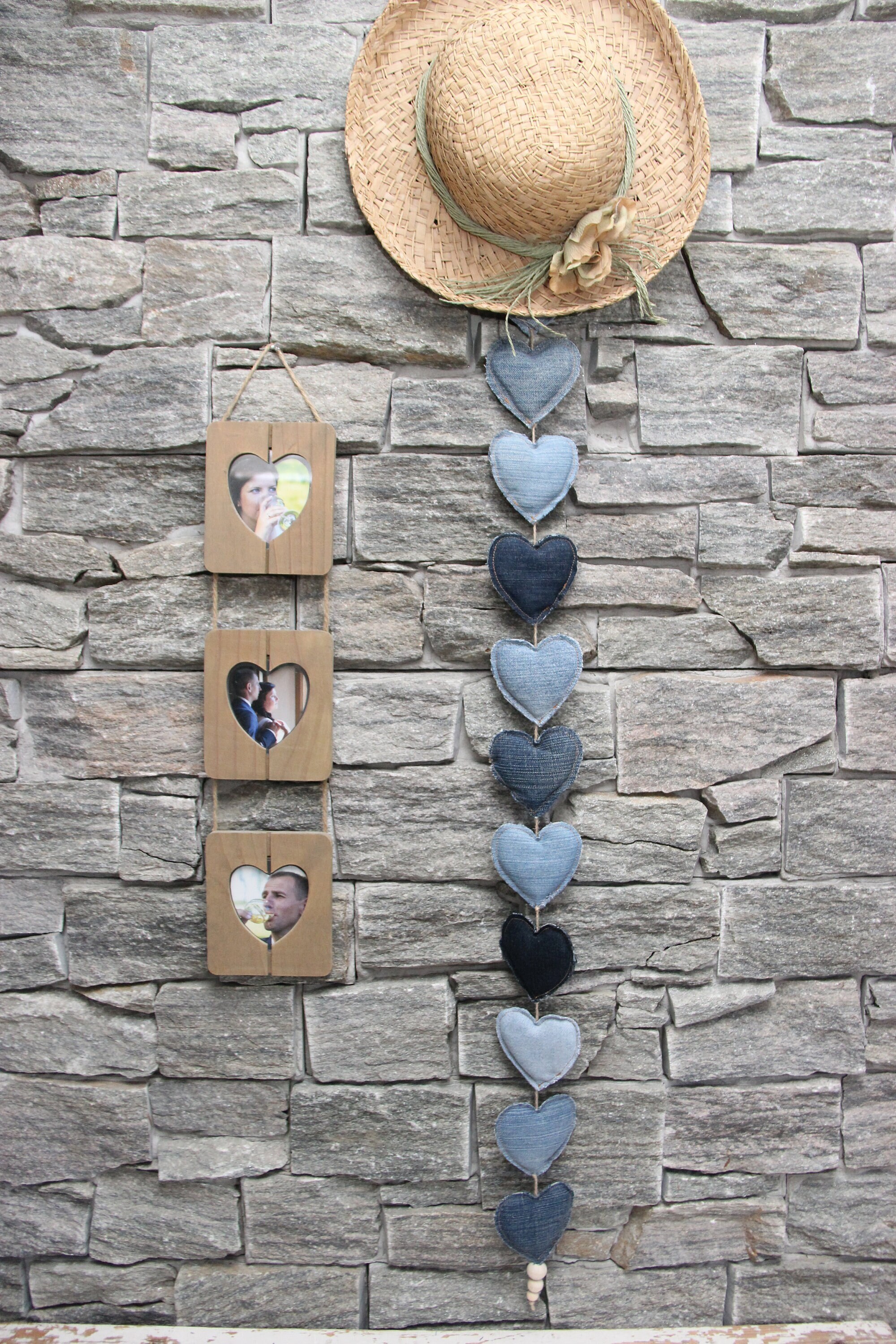 Recycled Denim Hearts Garland, Stuffed Denim Hearts Bunting, Denim ...