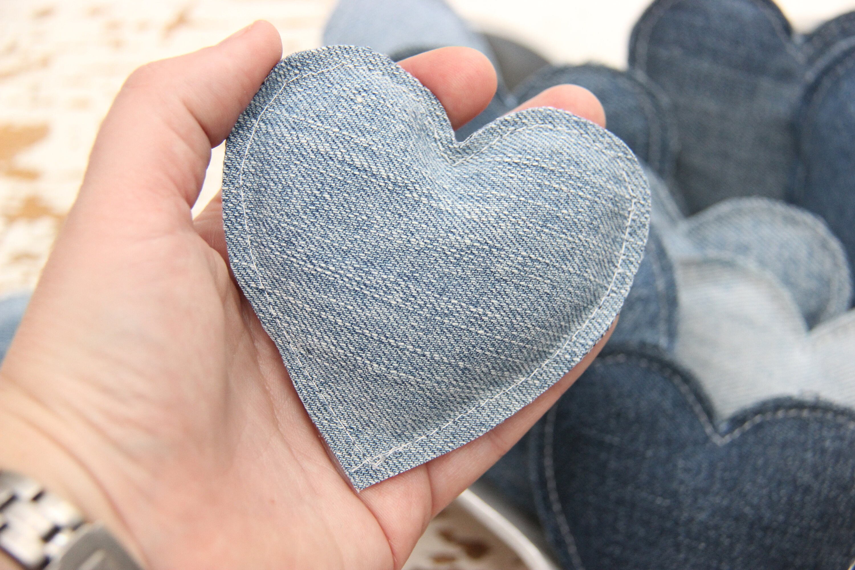 Upcycled Denim Hearts, Stuffed Heart Ornament, Valentines Day Decor ...