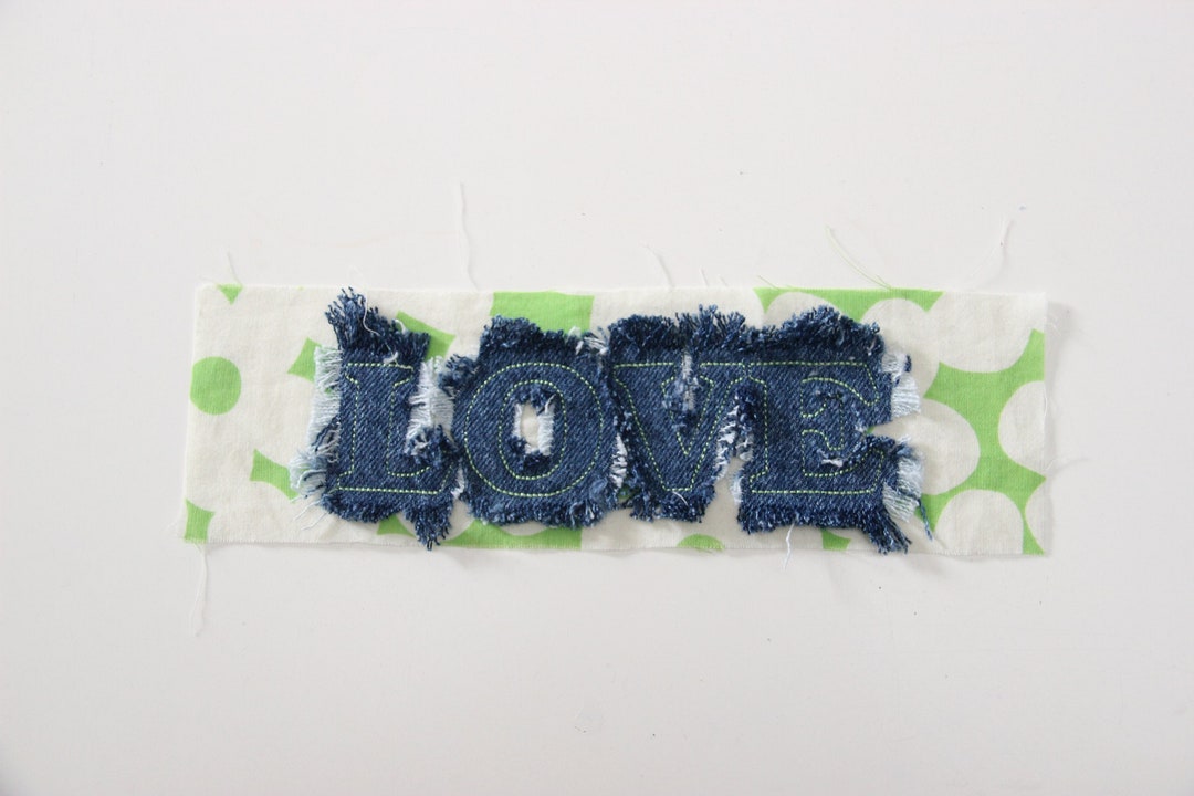 Love Patch , Recycled Denim Frayed Patch , Denim Jacket Patch , Hippie ...