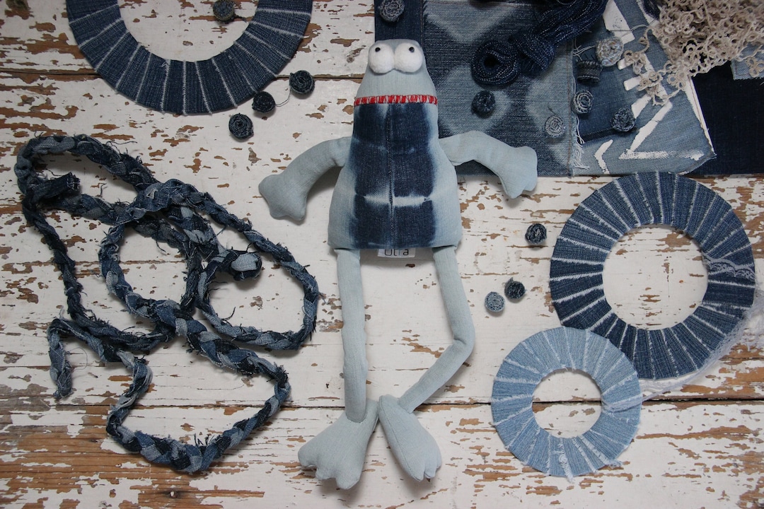 Recycled Denim Frog Toy , Stuffed Frog , Funny Stuffed Frog , Soft Toy ...