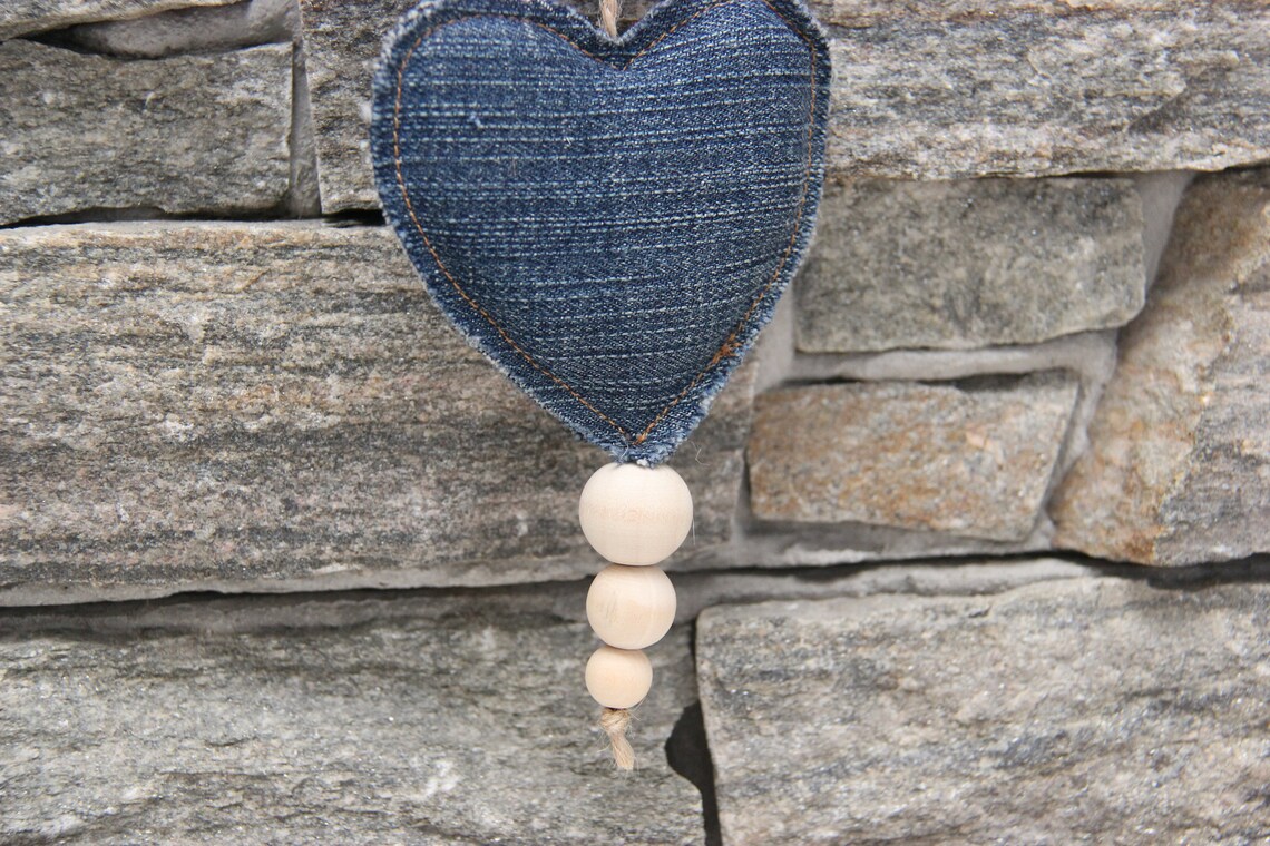 Recycled Denim Hearts Garland, Stuffed Denim Hearts Bunting, Denim ...