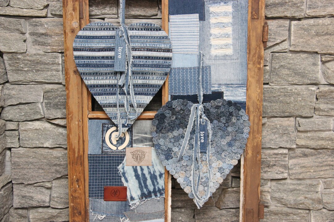 Hanging Recycled Denim Heart Decor, Denim Wall Decor, Denim Heart ...