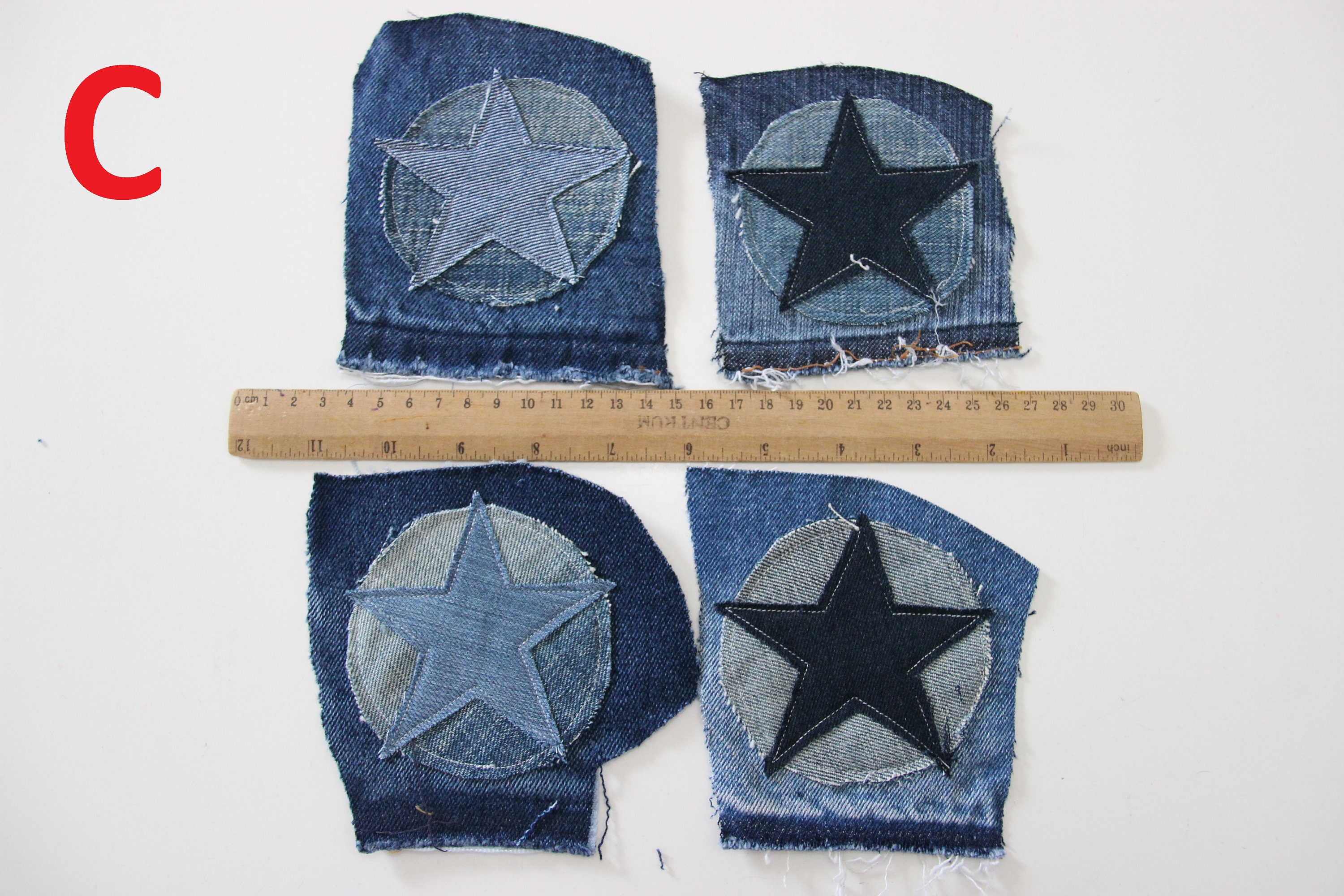 Denim Star Patch Set Set of 4 Sew on Patches Upcycled - Etsy