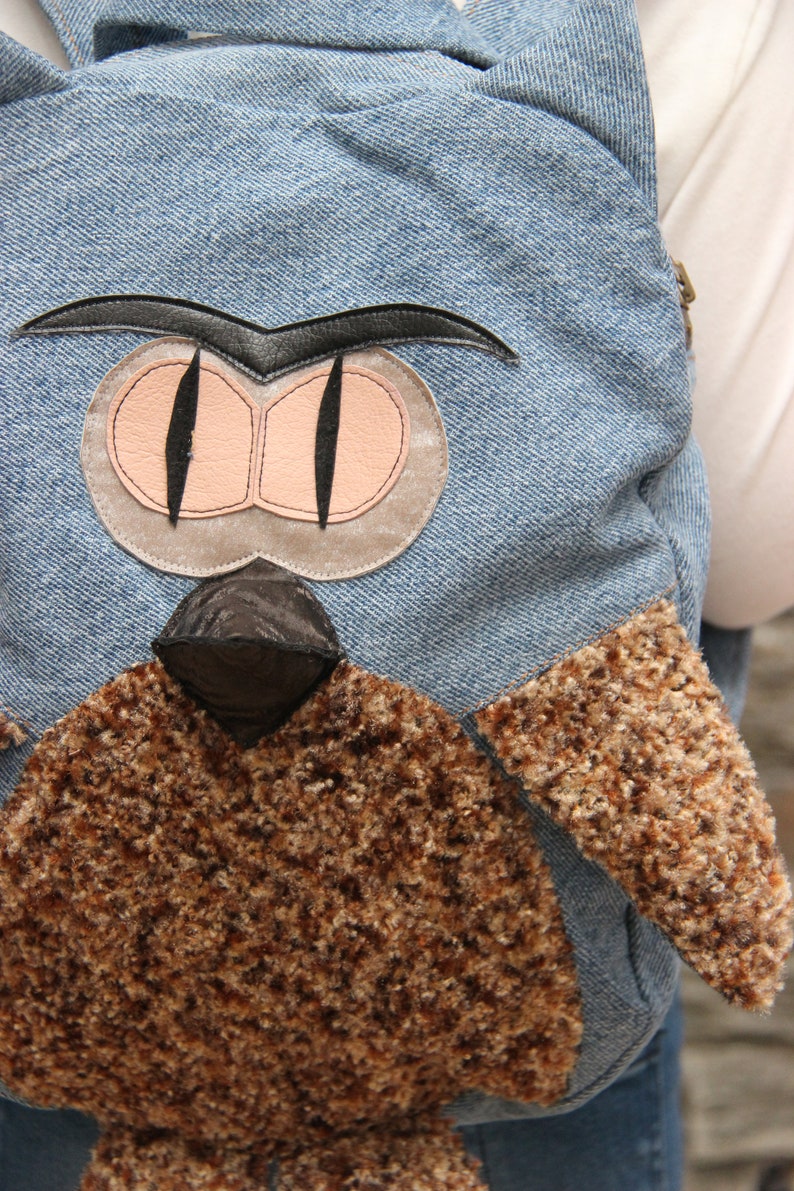 Owl Backpack for Preschooler , Light Jeans Backpack , Upcycled Denim ...