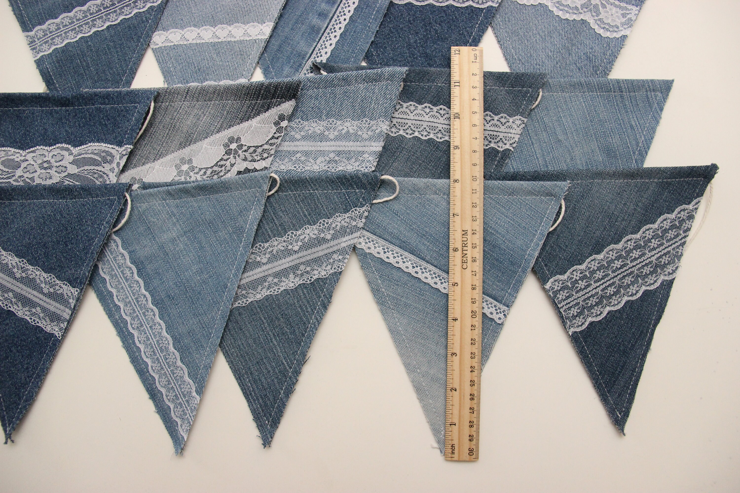 Recycled Denim & Lace Flag Garland, Denim Lace Bunting, Denim Bunting ...