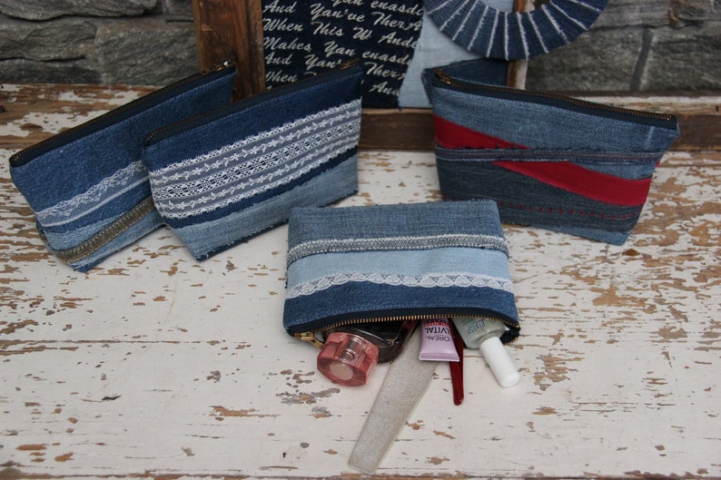 Recycled Denim Cosmetic Case , Denim Storage Bag , Denim Pencil Pouch ...