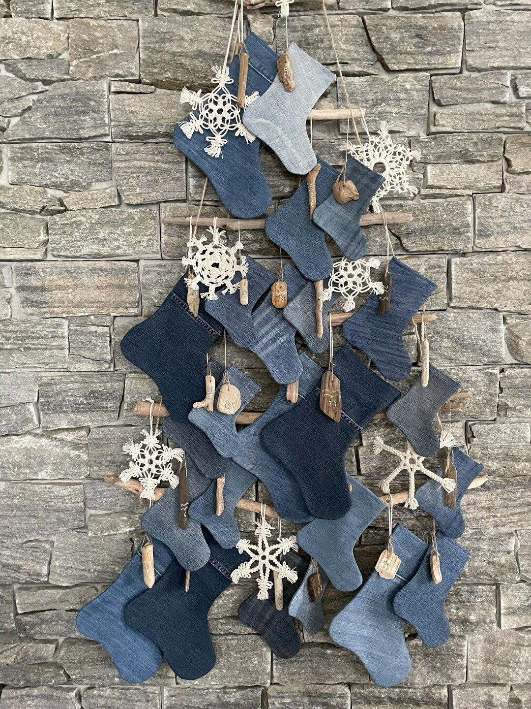 24 Pcs Recycled Denim Christmas Stockings for Advent Calendar, Small ...