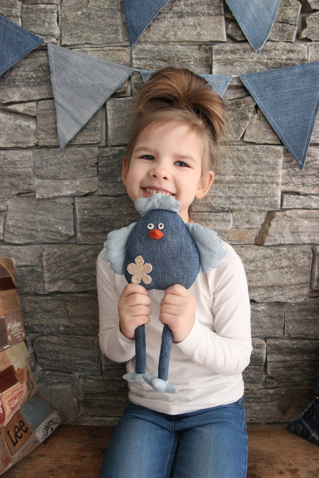 Recycled Denim Chicken , Denim Easter Decor , Denim Stuffed Toy , Soft ...