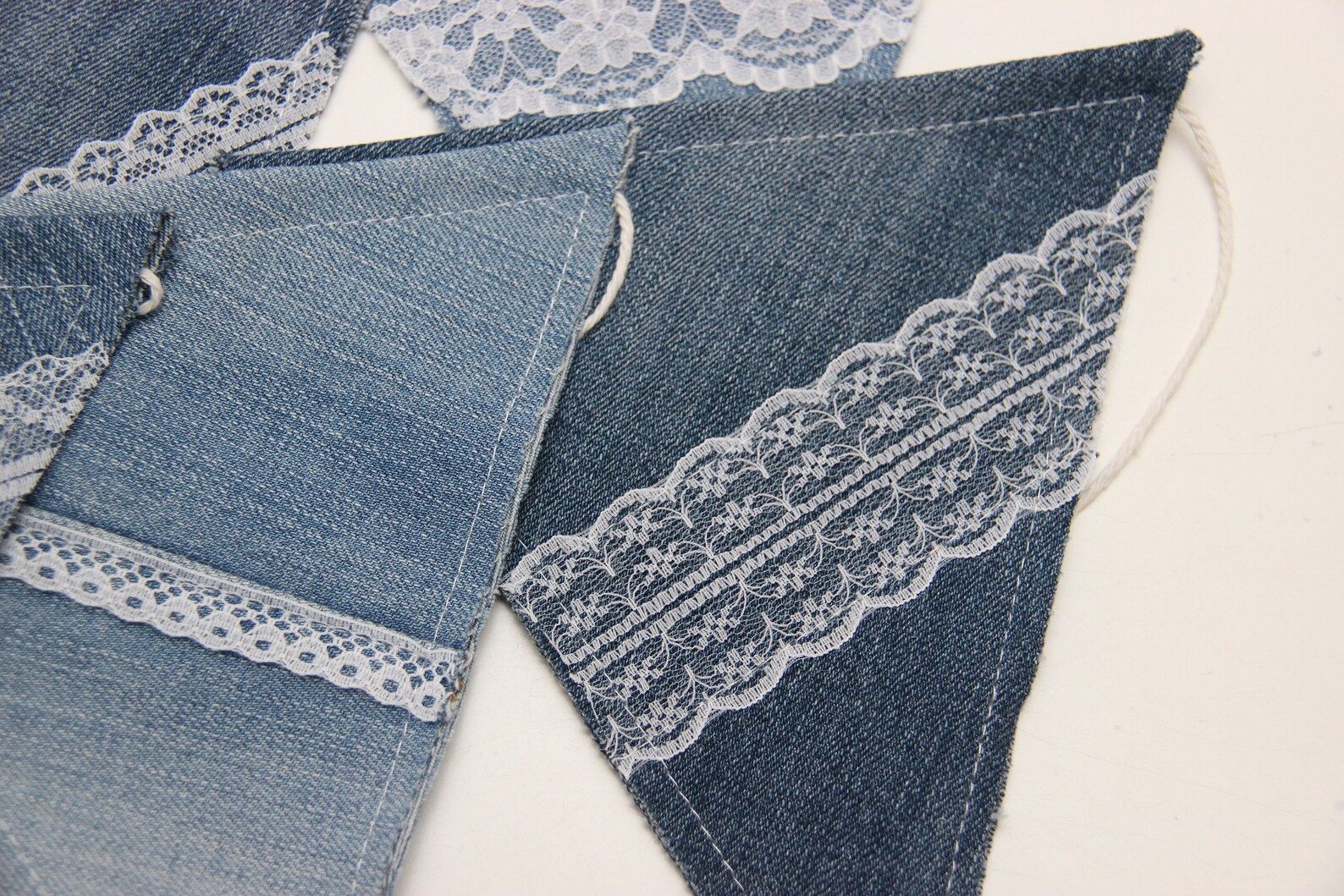 Recycled Denim & Lace Flag Garland, Denim Lace Bunting, Denim Bunting ...