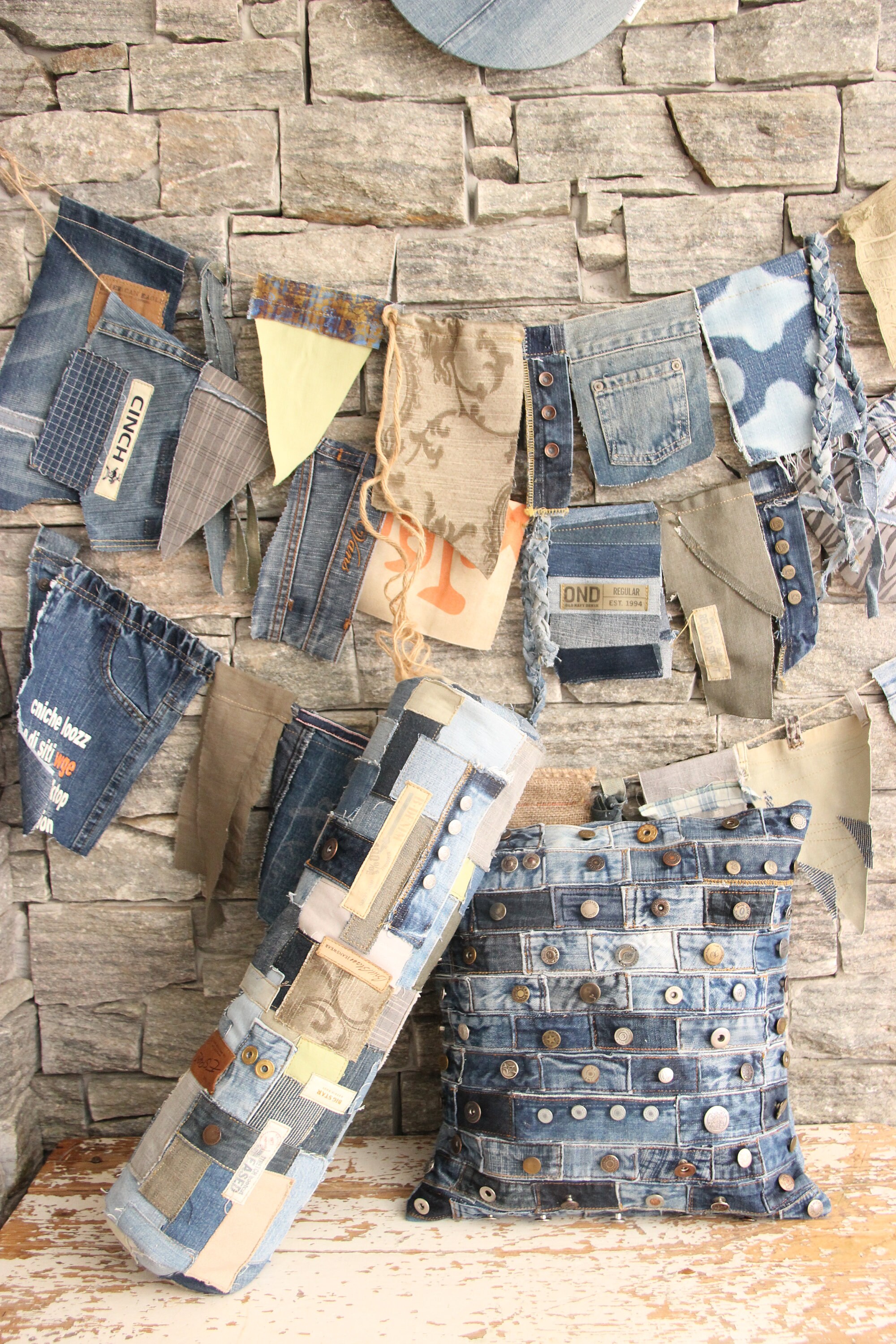 Recycled Denim Scrap Garland, Denim Flag Bunting, Denim Bunting Banner ...