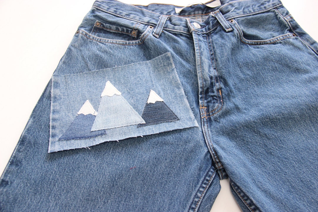 Recycled Denim Patch With Mountains Appliques , Boho Patch , Sew on ...