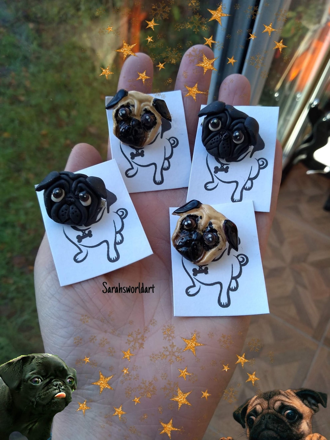 Fawn or Black Polymer Clay Pug Badges - Etsy