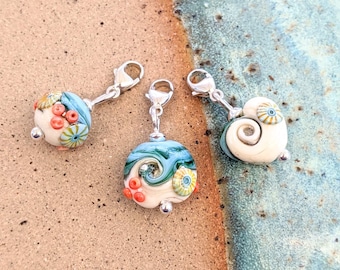 Big Hole Bead Set in Sand and Sea Design, Handmade Glass Beads for ...