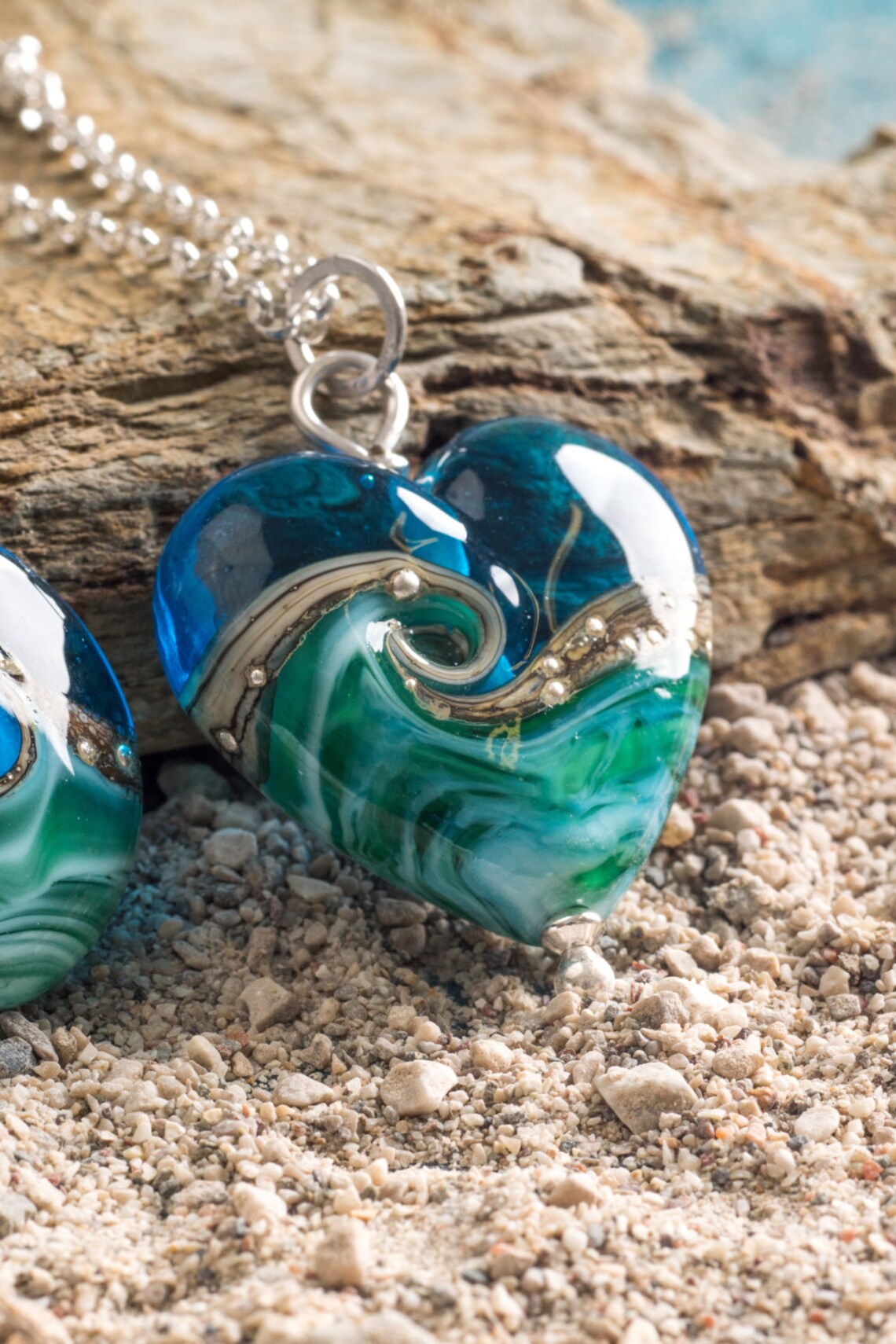 Deep Blue Sea Heart Pendant Handmade Glass Bead Pendant by - Etsy
