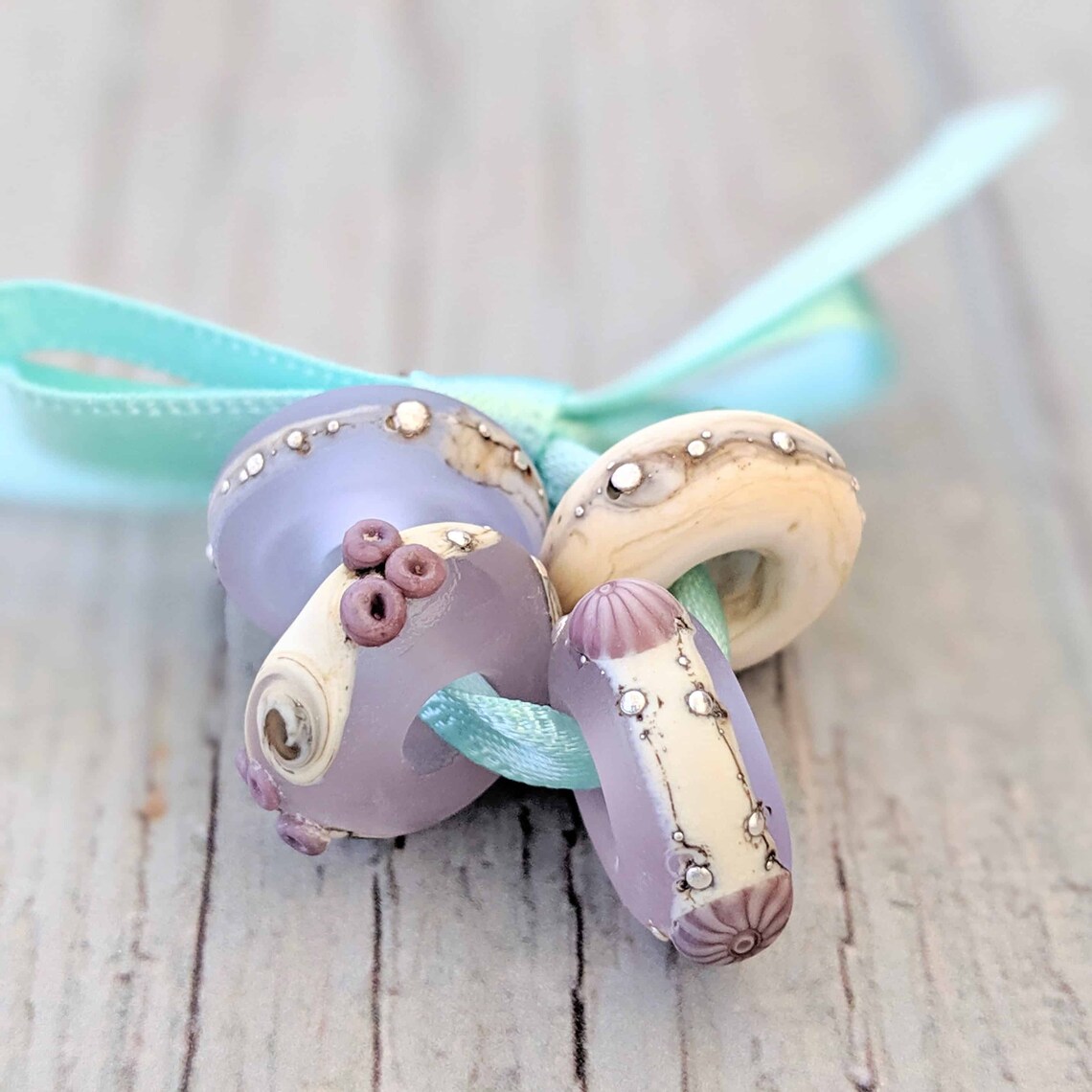 Big Hole Bead Set in Sea Mist, Handmade Glass Beads for Bracelets, by ...