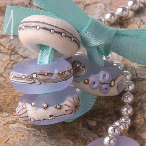 Big Hole Bead Set in Sea Mist, Handmade Glass Beads for Bracelets, by ...