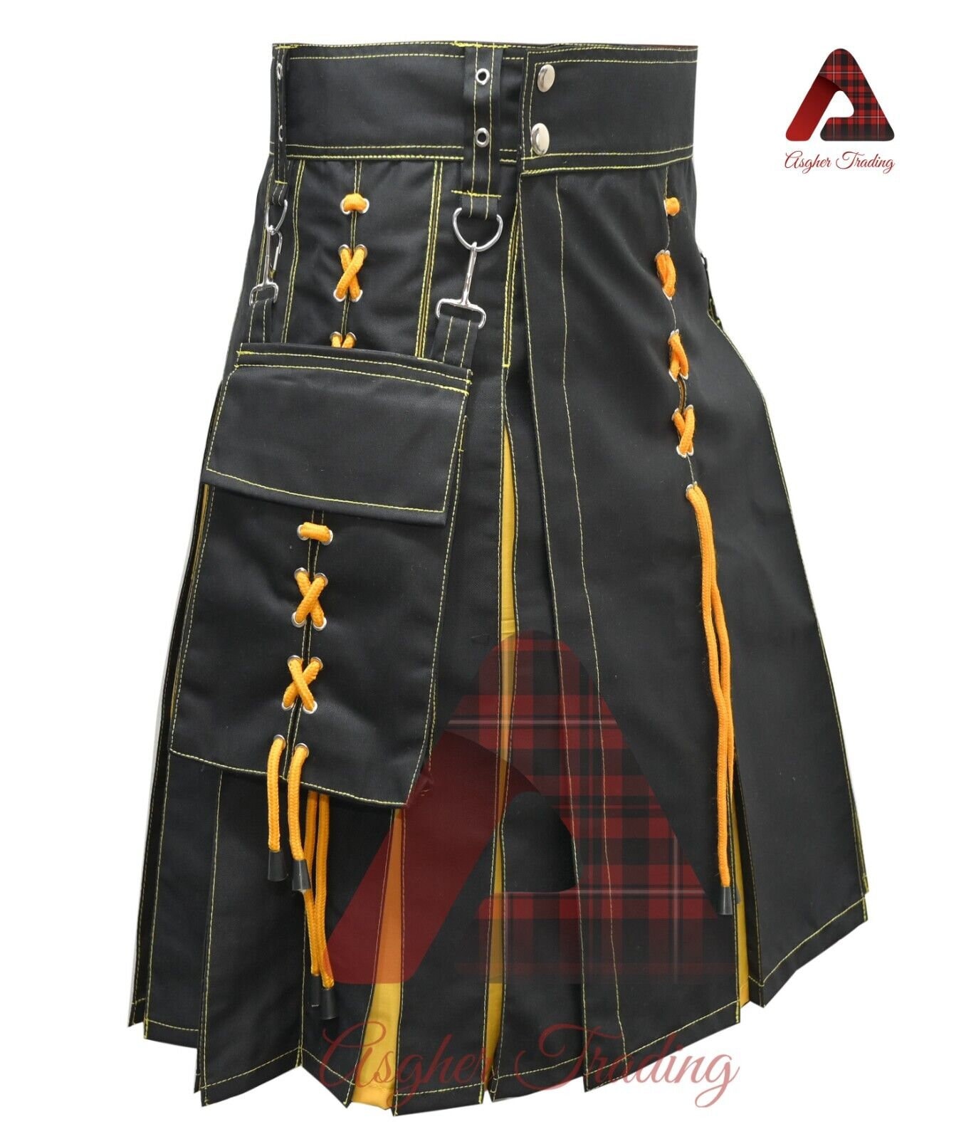Scottish Handmade Black & Yellow Cotton Hybrid Laces Kilt - 100% Cotton ...