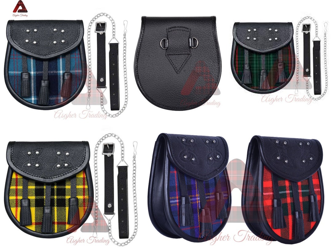 Scottish Semi Dress Kilt SPORRAN With Chain Strap - Traditional Kilt Tartan Sporran - Premium ...