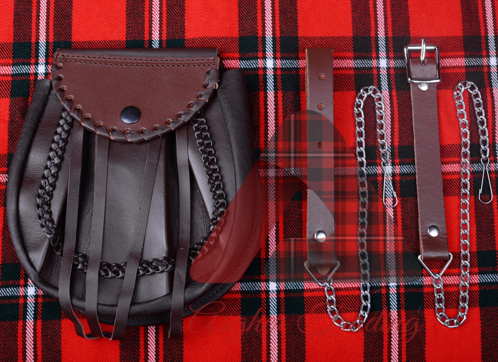 Scottish Brown Leather Kilt Sporran: Rob Roy Style With Chain Belt - Etsy
